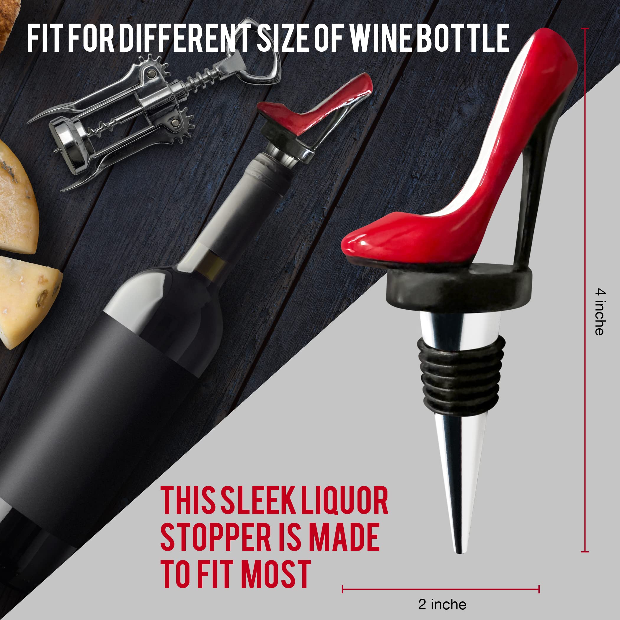 Trovety High Heel Wine Stopper Custom - Cute Red Shoe Elegant High Heels Cork for Women, Bachelorette Party Decor - Decorative Stainless Steel Beverage Topper - Reusable Champagne Bottle Plugs