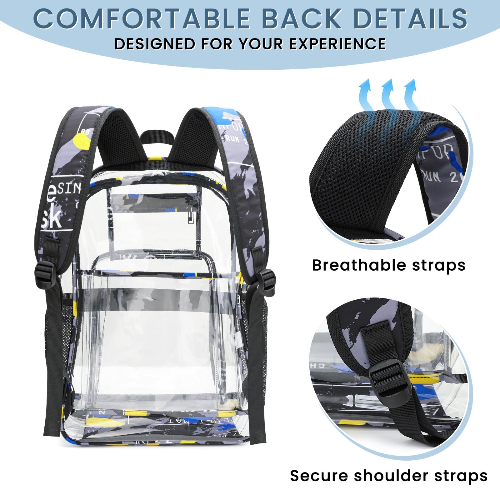 LISINUO Clear Backpack Heavy Duty PVC Transparent Backpacks for Stadium Approved Send Stickers (Yellow)