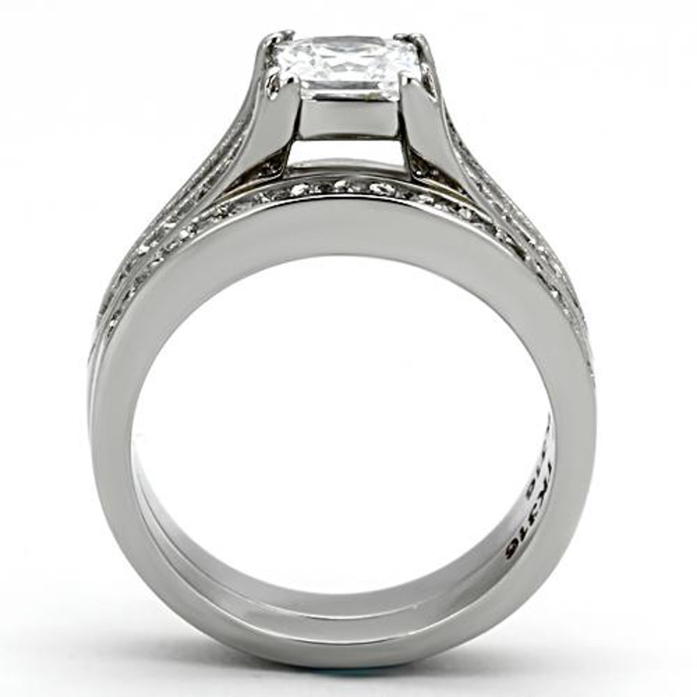 Marimor Jewelry Princess Cut Zirconia Stainless Steel 316 Wedding Ring Band Set Womne's Size 9