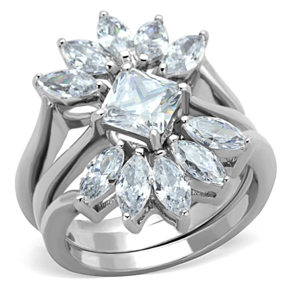 Marimor Jewelry Women's Stainless Steel 316 AAA Grade Cubic Zirconia 3 Piece Wedding Ring Set Size 9