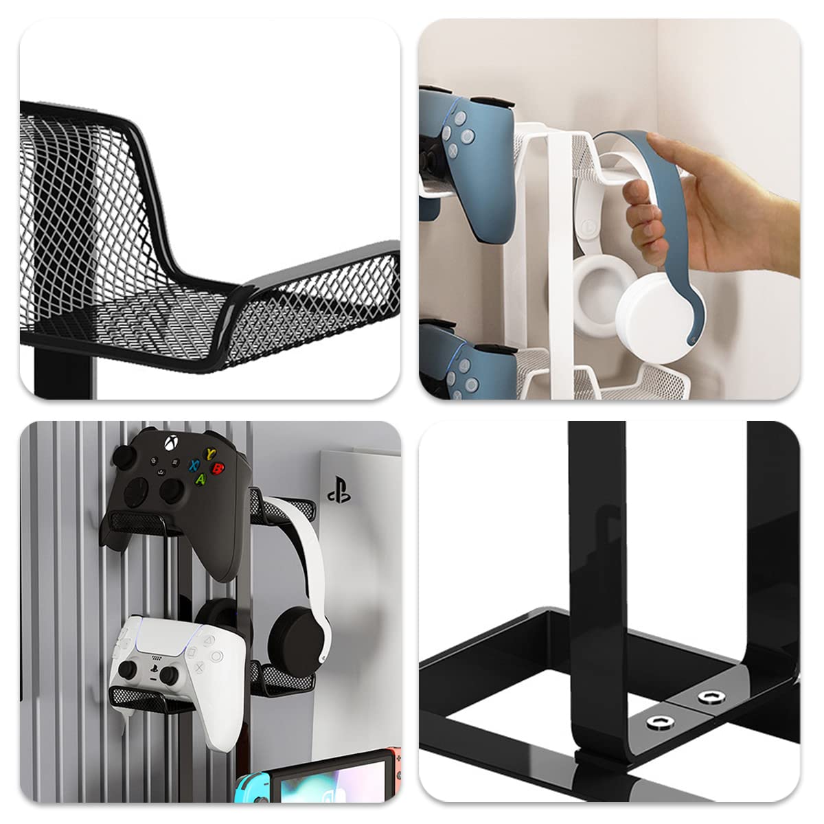 Vicosey Game Controller Stand,Controller Holder 2 Tier for Desk,Anti-Slip Stable Design Universal Storage Compatible with Gaming Accessories Headset Xbox PS5 PS4 Gamer Gifts(Black)
