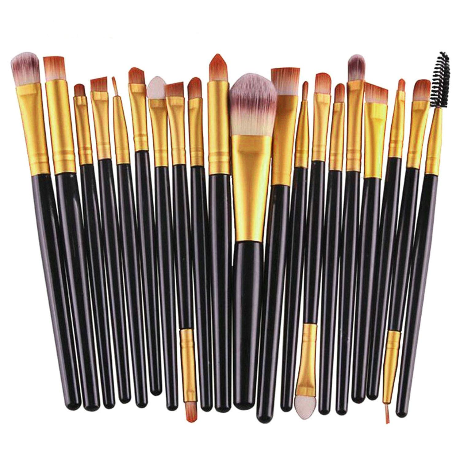 NICEMOVIC 20 Pcs Makeup Brush Set, Powder Foundation Eyeshadow Eyeliner Lip Cosmetic Brushes Make-up Toiletry Kit (Black & Gold) Ideal for Pro & Daily Use