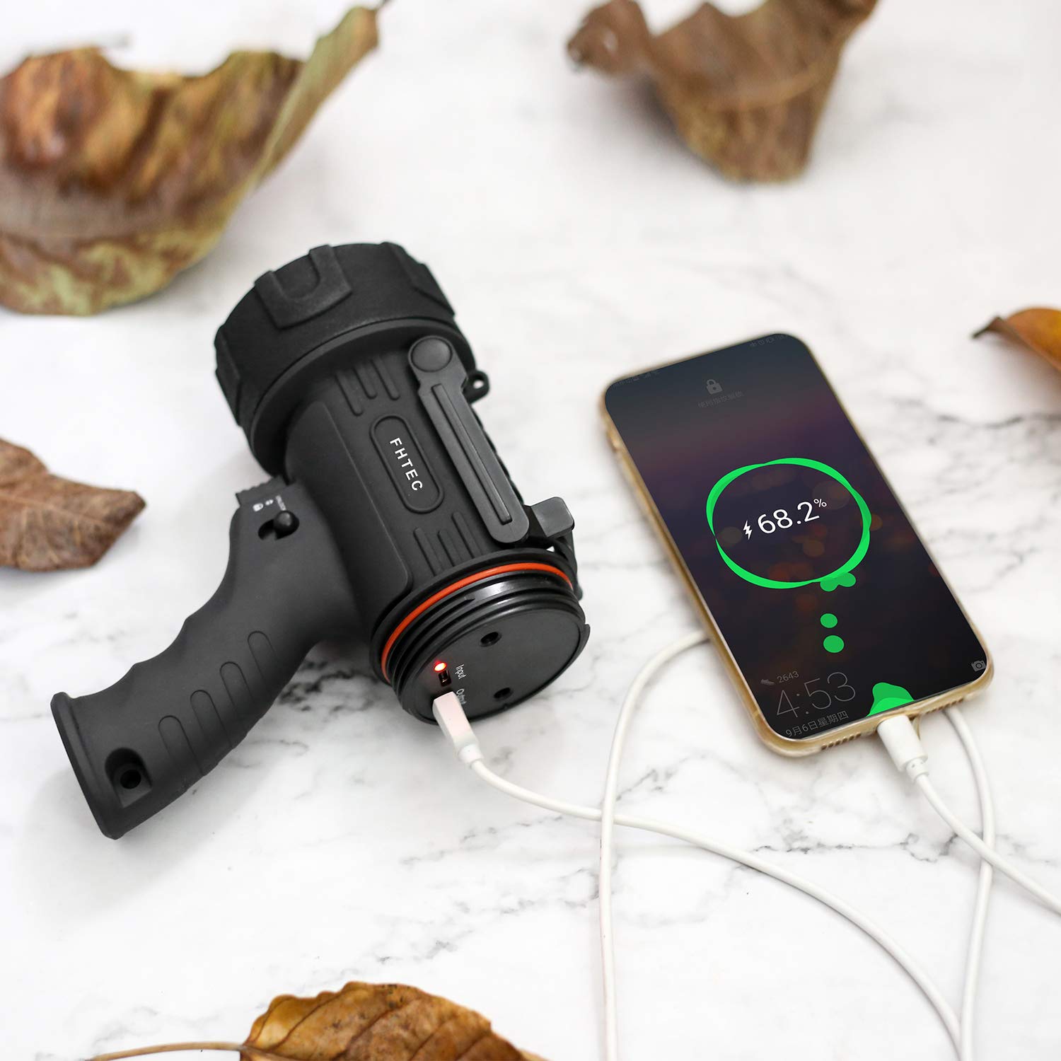Ultra-Bright Spotlight Flashlight, Hand held Spotlight 2000 lumens Waterproof Flashlight Hunting Lamp with red Filter with Power Output USB C Charging adapted
