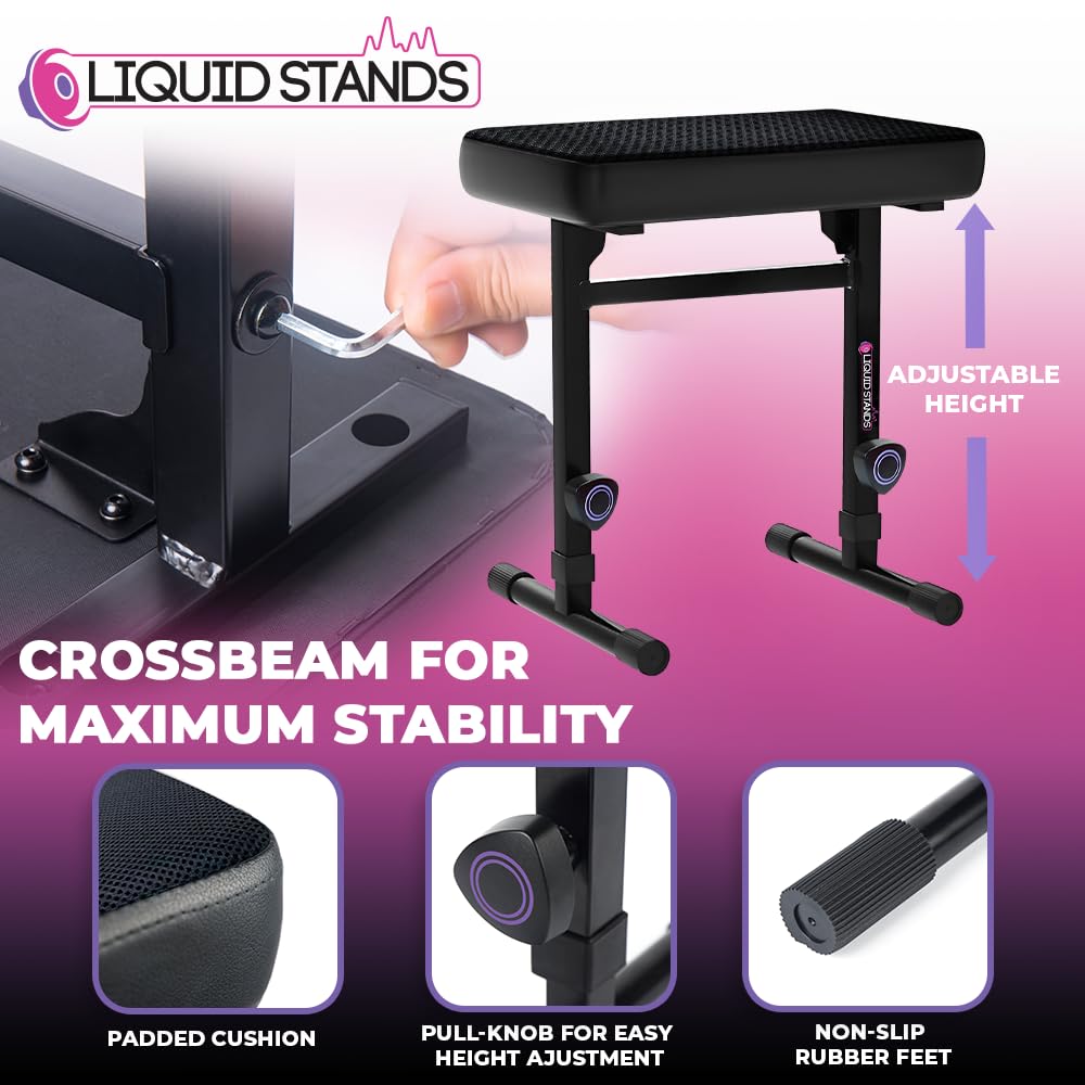 Liquid Stands Piano Bench Adjustable Stool – Music Keyboard Bench Seat for Piano Keyboard Stand with Black Padded Cushion for Musicians Piano Stool Chair (Mesh Fabric)