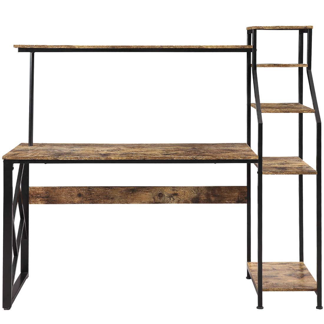 NICESOUL L-59'' Home Office Computer Desk with Hutch and Shelf Computer Table Metal Frame Dark Walnut Wooden Desktop New Modern Design (59''L- Black Walnut)…