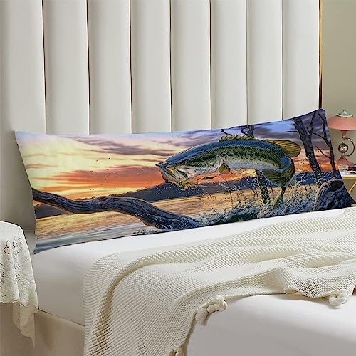 Lycomify Body Pillow Cover,Fishing Bass Fish Printed Long Pillow Cases Protector with Zipper Decor Soft Large Covers Cushion for Beding,Couch,Sofa,Home Gift 20"x54"