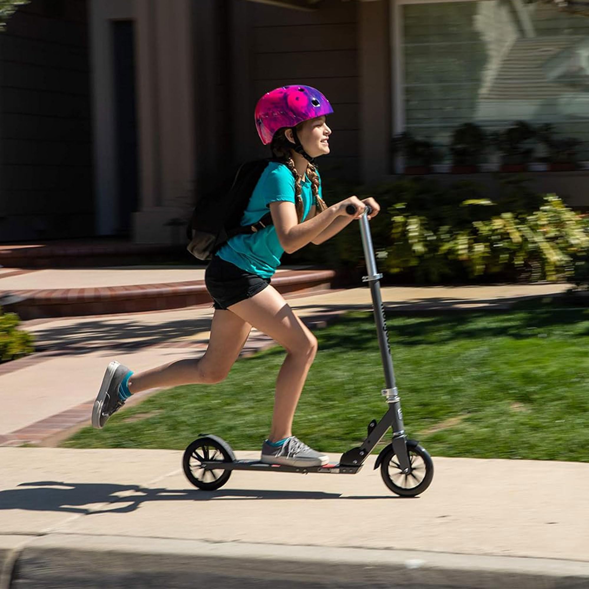 Mongoose Trace Youth/Adult Kick Scooter Folding and Non-Folding Design, Regular, Lighted, and Air Filled Wheels, Multiple Colors, Grey/Red , 180mm Wheels