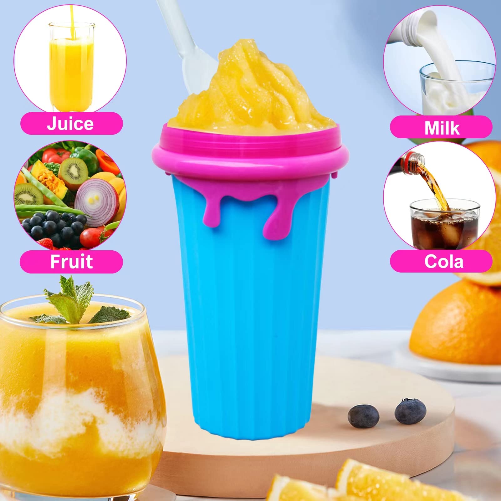 Slushy Cup, 500ml Magic Slushy Maker Cup TIK TOK Quick Frozen Magic Cup Double Layers Slushie Cup Portable Quick Frozen Smoothies Squeeze Cooling Cup