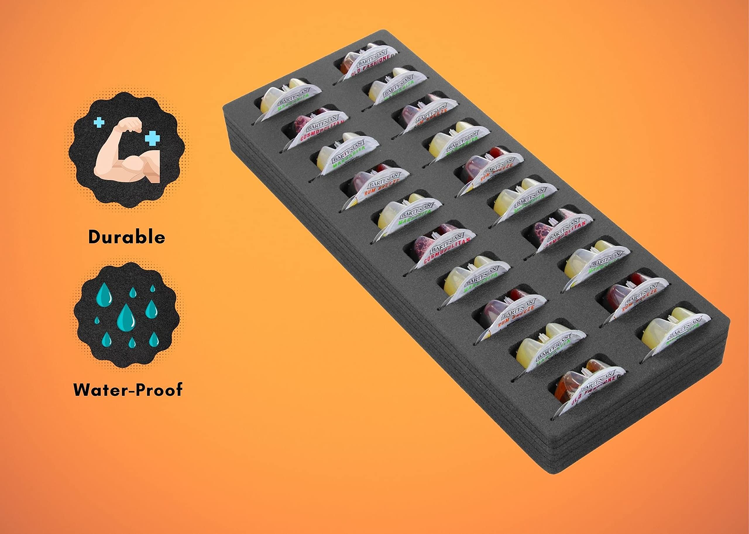 Polar Whale 2 Cocktail Capsule Drawer Organizers Tray Insert Compatible with Bartesian for Kitchen Home Bar Party Waterproof Washable Black Foam 20 Compartment 7.75 x 20 Inches
