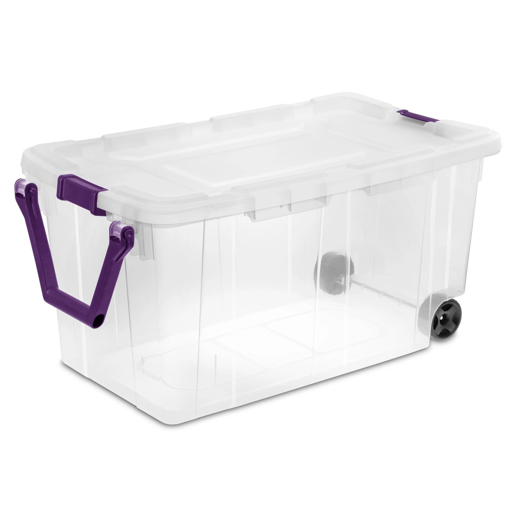 OshkI 160 Qt. Wheeled Storage Box Plastic, Sweet Plum, Set of 2