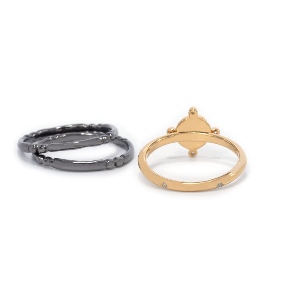 New Beginnings by Janyl Adair - Black Rhodium and Yellow Gold Plated .925 Sterling Silver White Zircon Set of 3 Stackable Stacker Rings - Size 7
