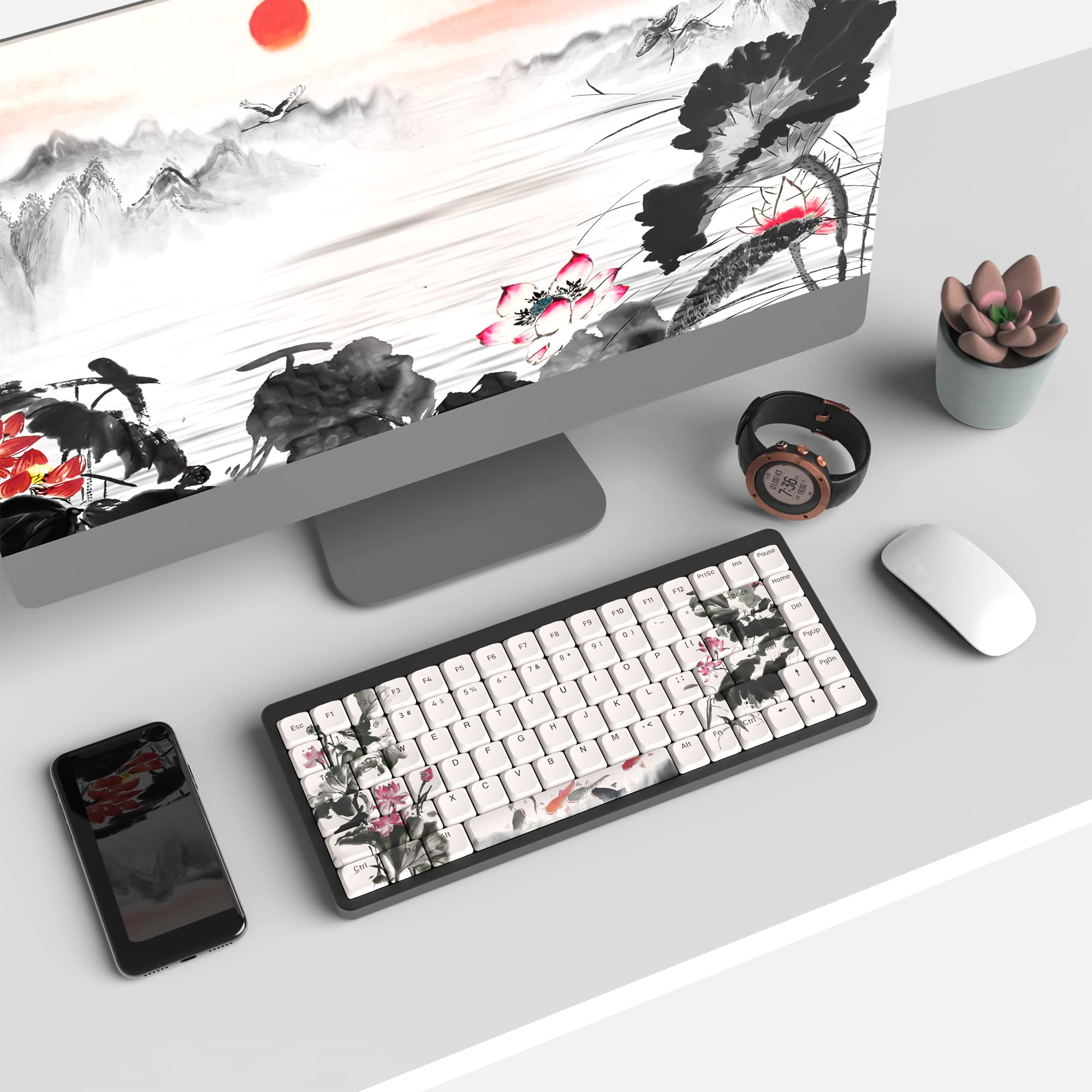XVX Low Profile Keycaps - Lotus Keycap Set 116 Keys, DYE-Sub PBT Keycaps, Skyline Custom Keyboard Keycaps for 60% 65% 75% 80% 100% Cherry Gateron MX Switches Mechanical Keyboard