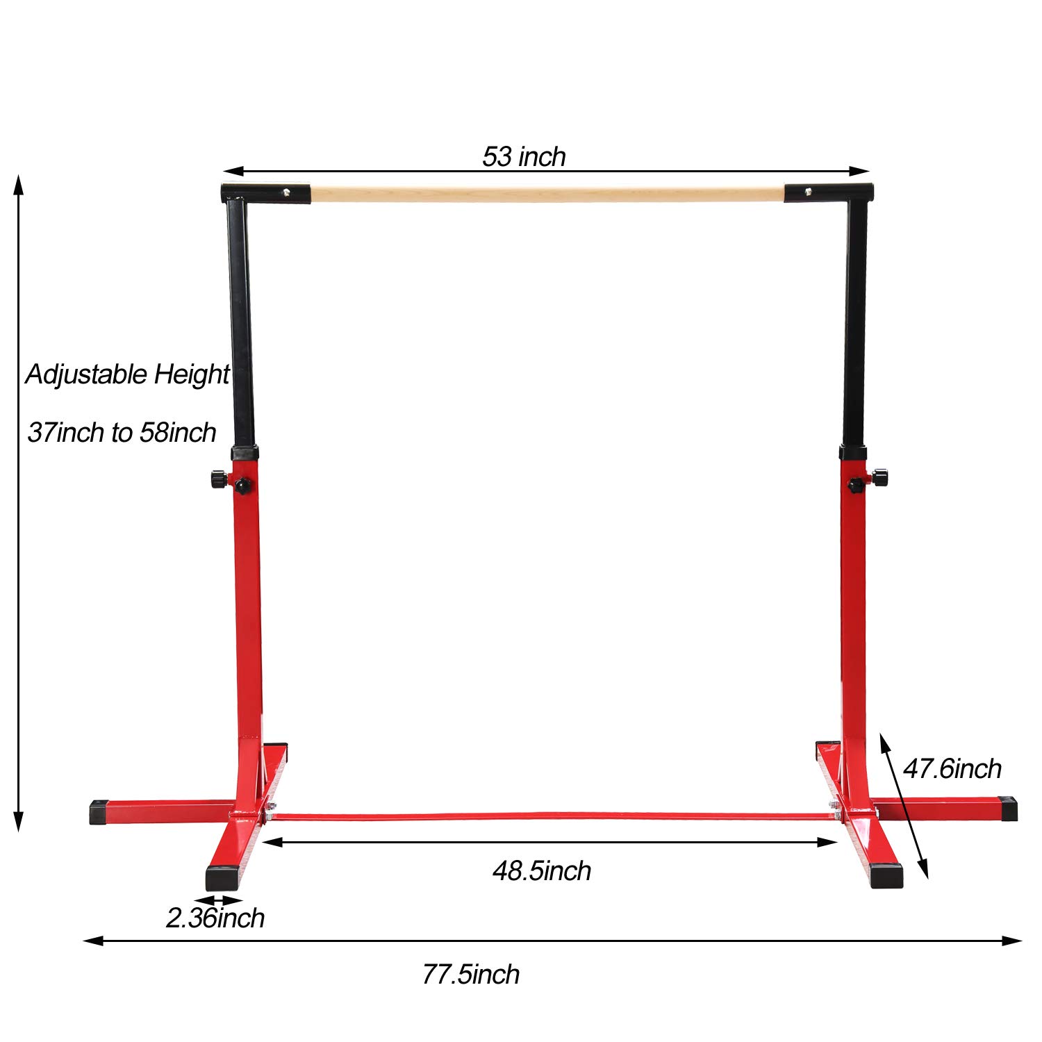 M HI-Mat Horizontal Bar Adjustable Gymnastics Training Kip Bars Junior Gym Tumbling Bar for Kids (Charming Red & Mat)
