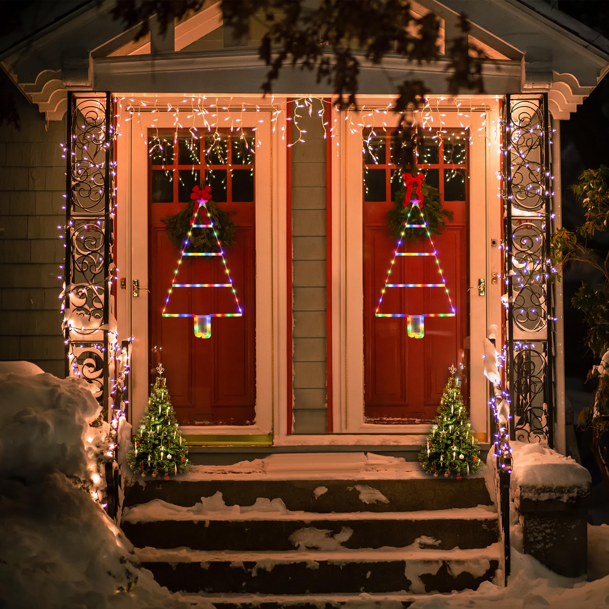 LYHOPE Christmas Decorations Lights, LED Christmas Ladder Light 2ft, 8 Modes & Timer Battery Christmas Lights, Xmas LED Ladder Tree Light for Window Wall Home Garden Outdoor Indoor Decor (Multicolor)