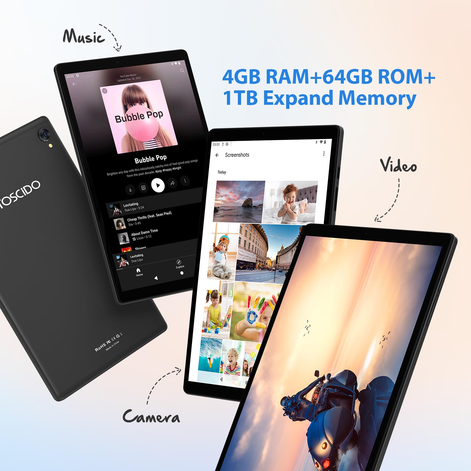 TOSCiDO 2023 Tablet 10.1 inch Android Tablets 1080P FHD in-Cell LCD Screen, 4GB+64GB Expand to 1TB, Octa-Core CPU, 1920 x 1200 Resolution,8M&13M Dual Camera, Bluetooth5.0, Wi-Fi, GPS-Black