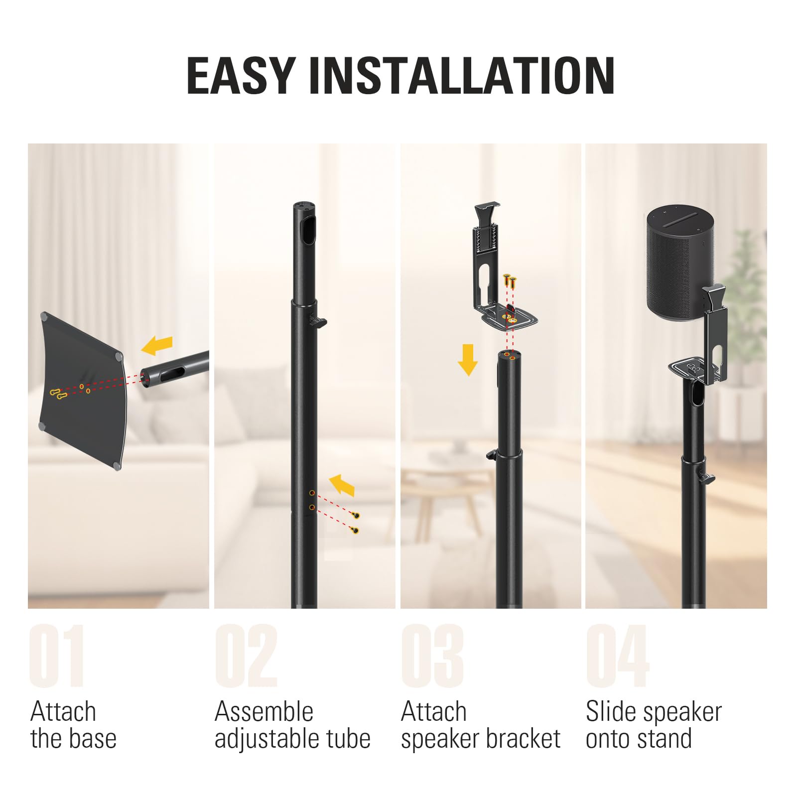 Mounting Dream Speaker Stands for Sonos Era 100, One, One SL, Play:1, Height Adjustable Up to 49.1", Set of 2 Surround Sound Speaker Stand with Cable Management, 13.2 LBS Loading MD5412