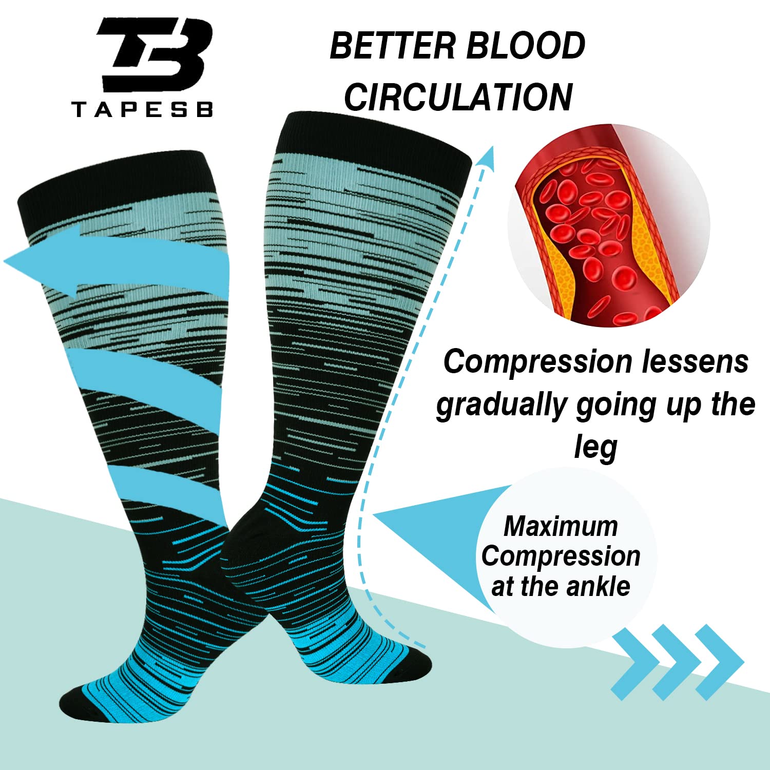 Tapesb 3 PCS Plus size compression socks knee high wide calf 20-30 mmhg 2xl 3xl 4xl 5xl circulation breathable for nurse varices