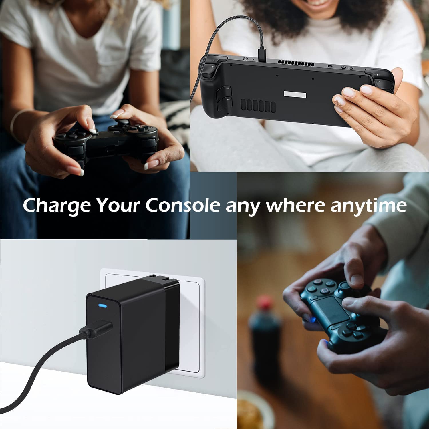 USB C Charger for Steam Deck Charger 65W 45W, Type-C PD 3.0 Fast Charger Power Adapter for Steam Deck/Nintendo Switch/Xbox /PS5 /Tablet/Laptop/Phone, Foldable USB-C Wall Adapter with 6ft C-C Cable