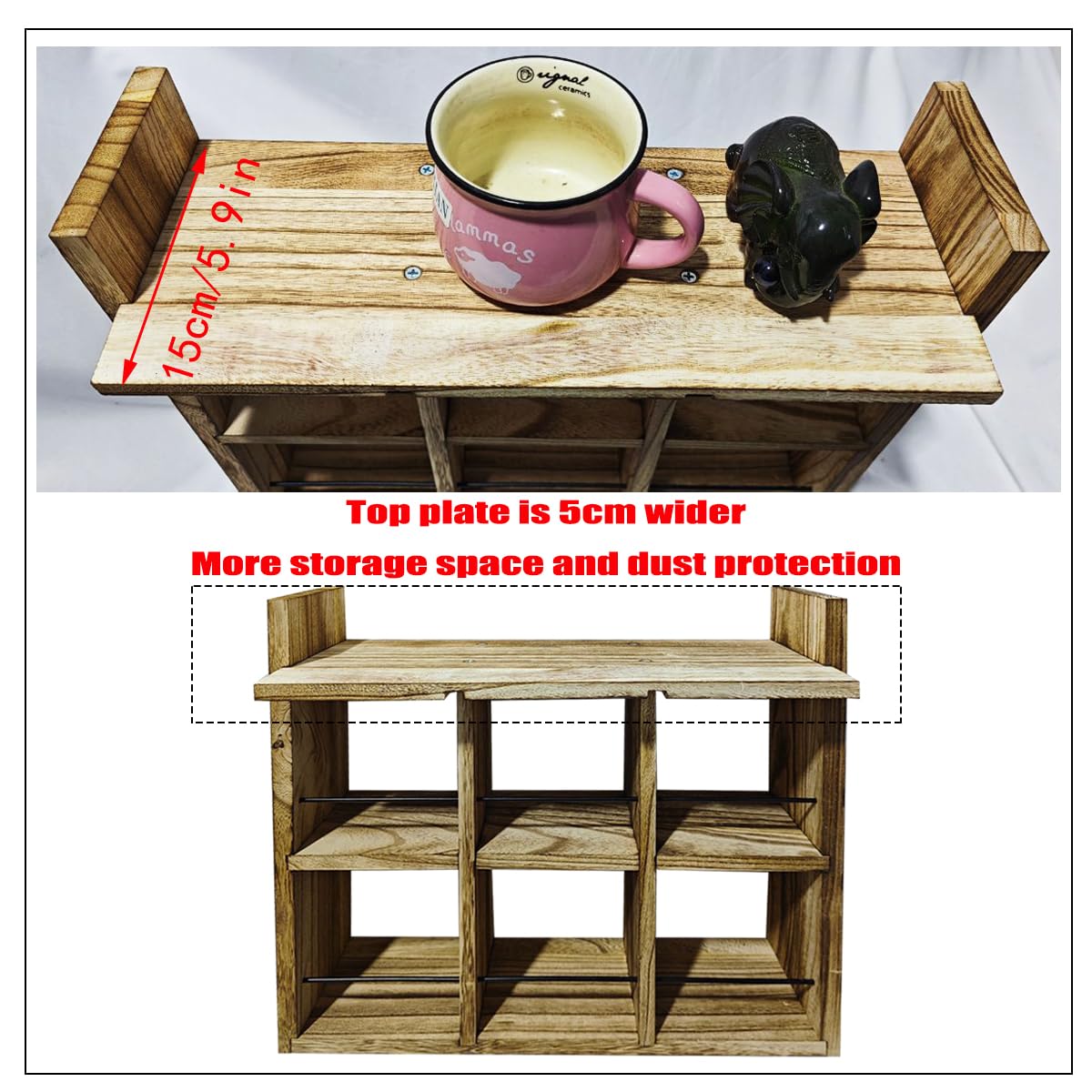 YIYUESHIJIU Coffee Mug Display Rack,Wooden Mug Cup Holder Shadow Box Shelf Wall Mounted cup shelf Mug Display And Organizer With Dustproof top plate (Carbonized)