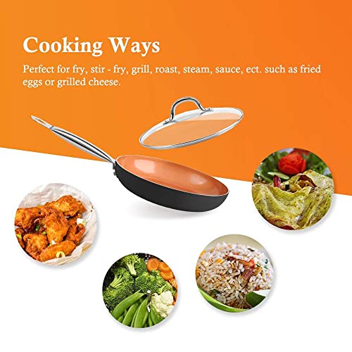 SHINEURI 5 Pieces Copper Cookware Copper Pans and Pot Nonstick Pot and Pans Copper Nonstick Cookware, Ceramic Pot and Pans, Copper Pot - 8 inch Pan, 9.5 inch Frying Pan and 2.5 qt Pot with Lid