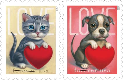 Love 2023 Dog and Cat Forever First Class Postage Stamps 1/2 Sheet (10 Stamps), Red