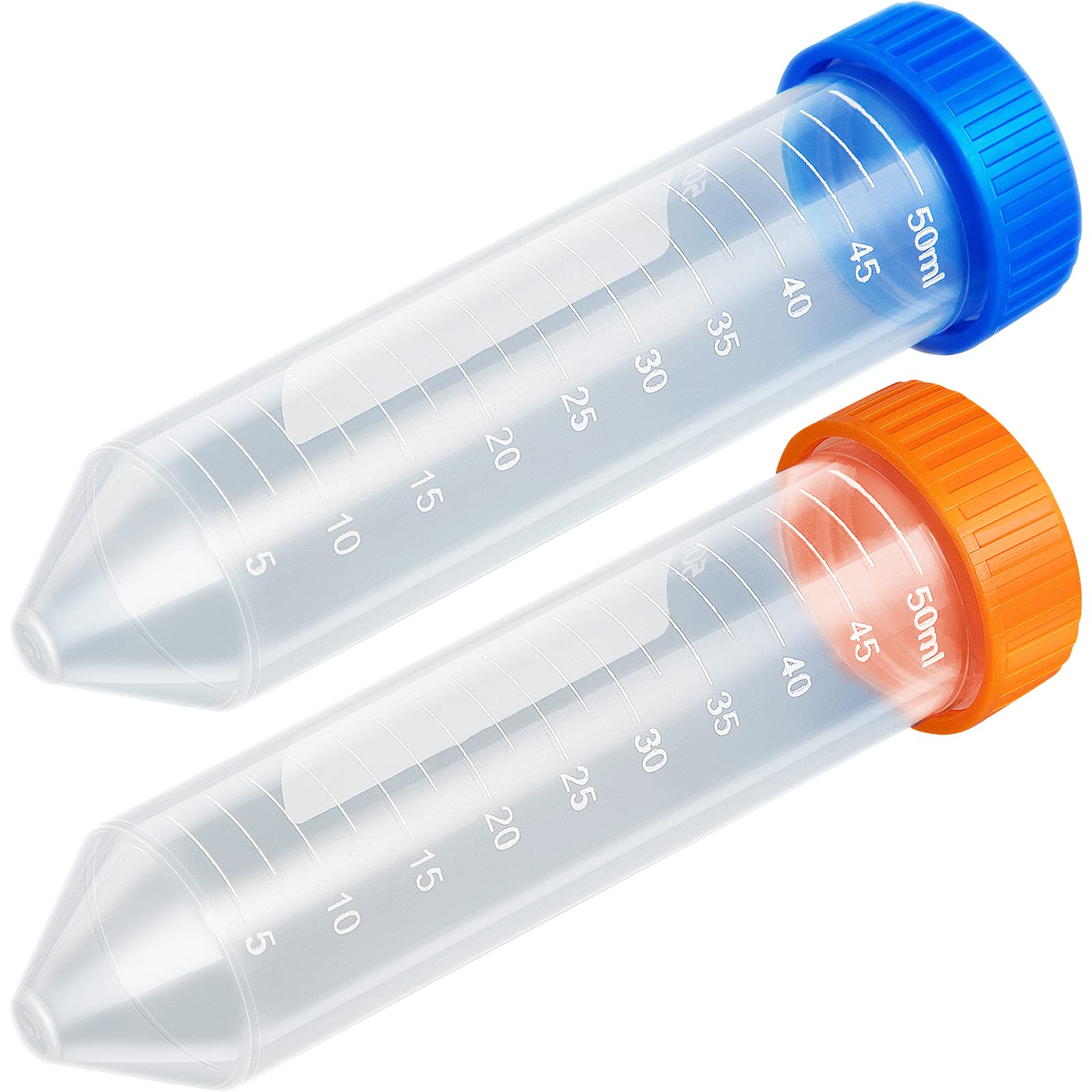 VEVOR Conical Centrifuge Tubes, 50mL, 500Pcs PP EO Sterilized Graduated Container w/Leak-Proof Screw Cap, Write Mark & Test Tube Rack, DN/RNase Free, for Sample Storage & Separate, Blue & Orange