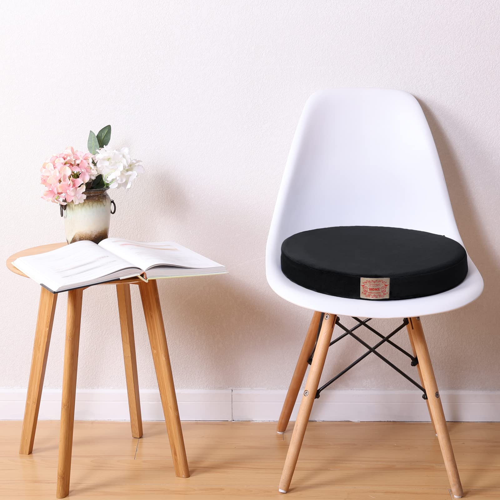 Shinnwa Chair Pad,Round Memory Foam Seat Cushion Lumbar Support Pillow for Chair Black 16"
