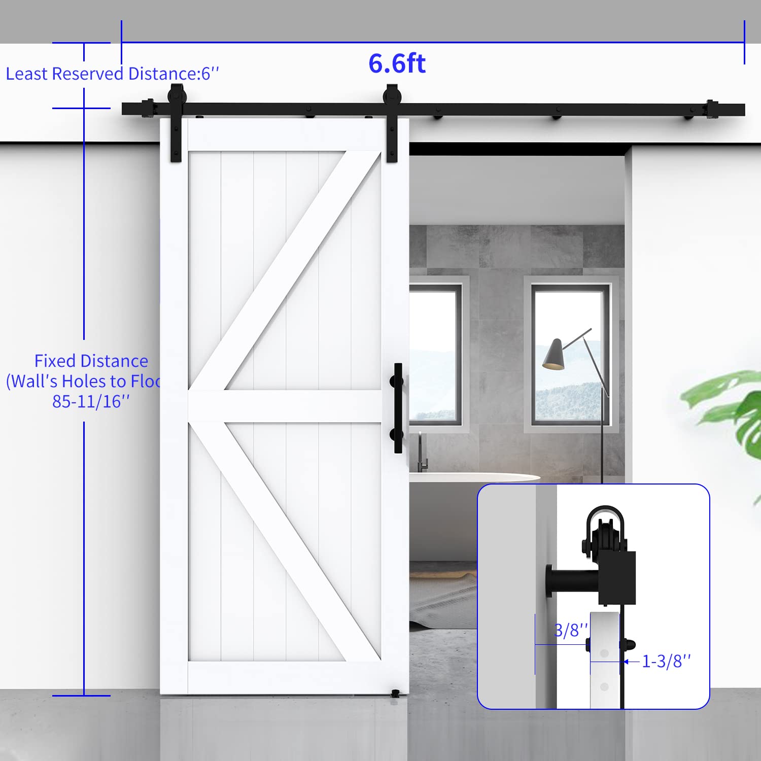 Orgerphy 36in x 84in MDF Sliding Barn Door with 6.6FT Barn Door Hardware Kit Included & Handle, Floor Guide Assemble | Farm Door|Pre-Drilled Holes, Waterproof Coating | White, K-Frame (36 Inch)