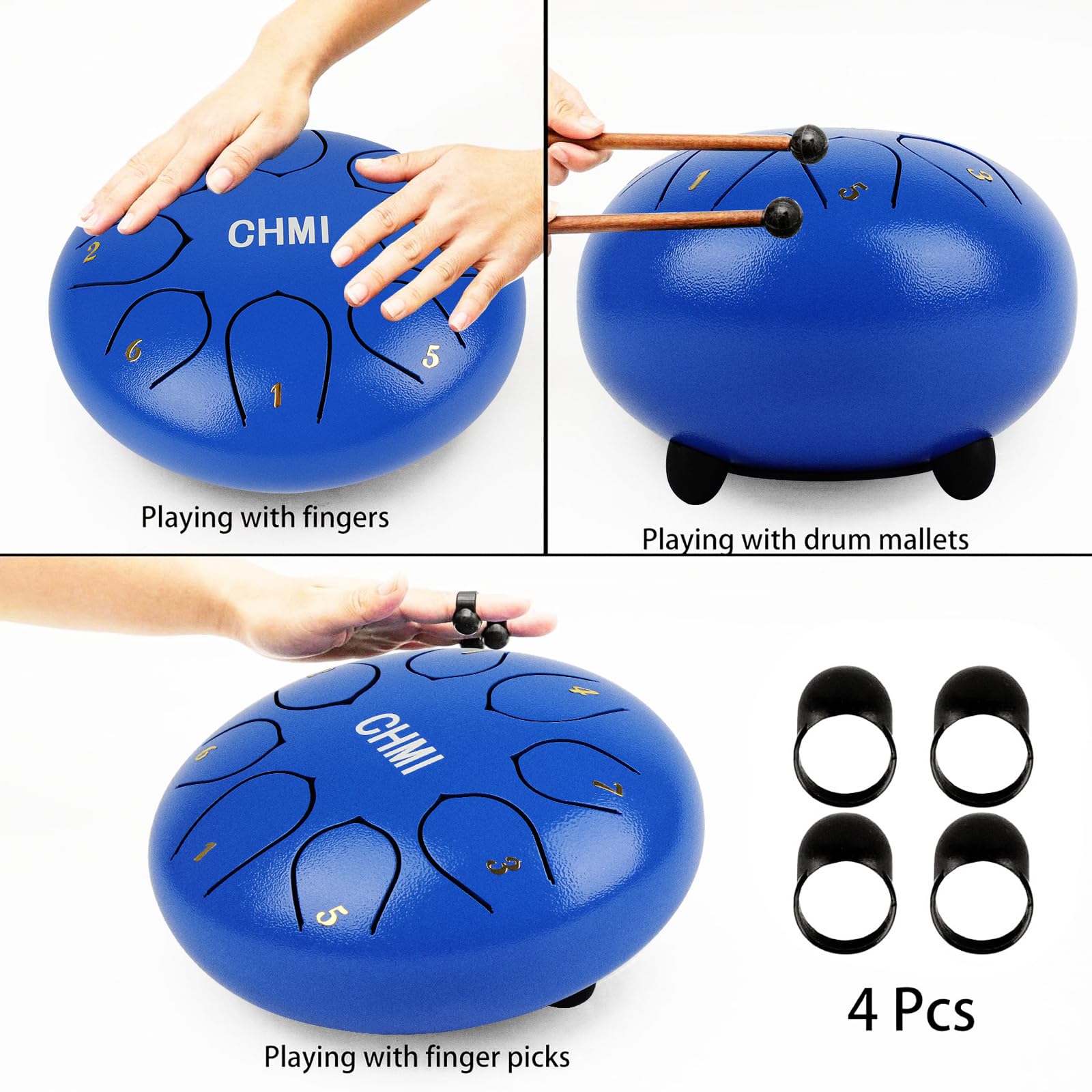 Rain Drum for Outside,Steel Tongue Drum,8 Notes 6 inches Rain Music Maker Outside with Bag, Hand Pan Drums with Music Book and Mallets, D Key Tongue Drum (Blue)