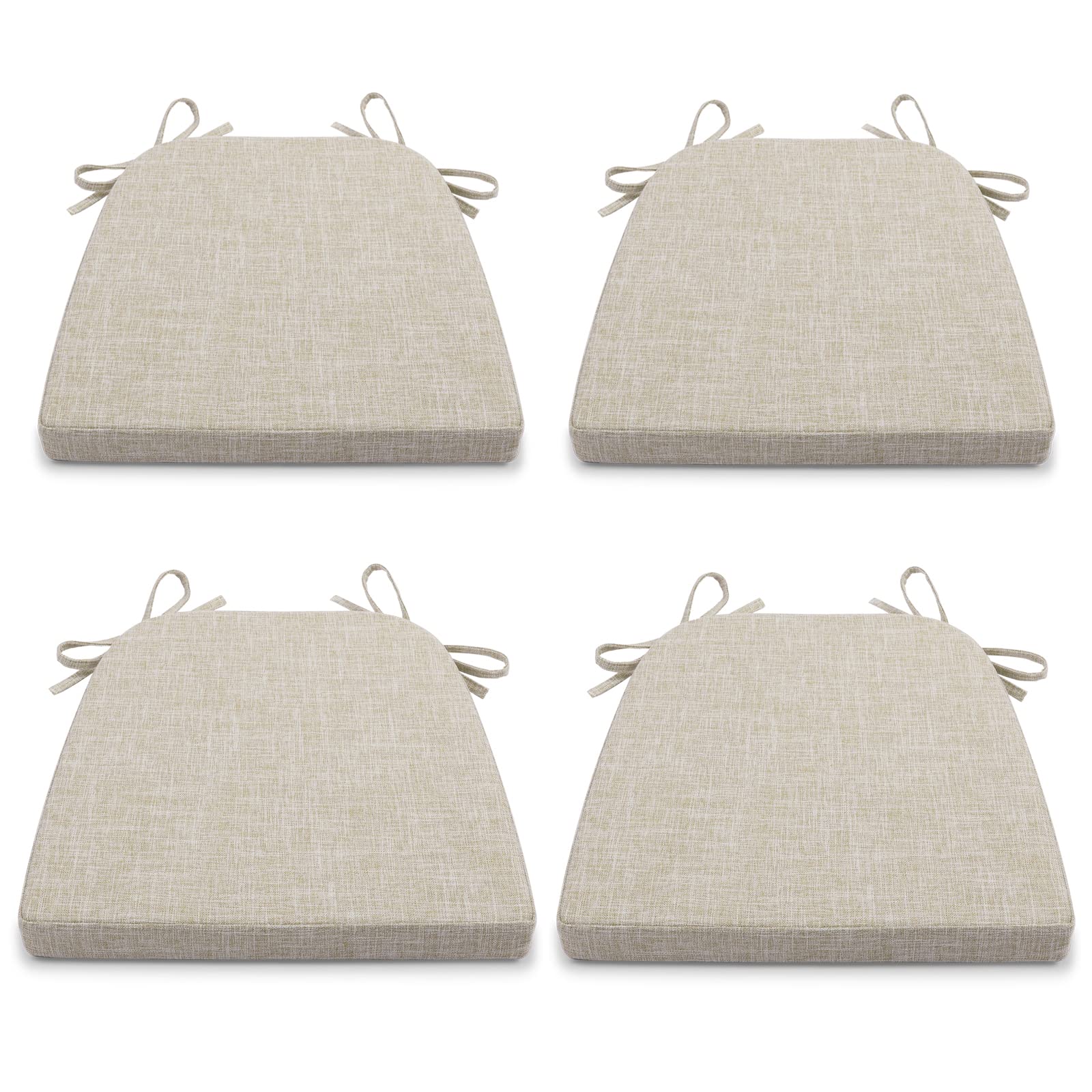 Shinnwa Dining Chair Cushions Set of 4 U Shaped Kitchen Seat Cushions for Chairs Non Slip High Density Foam Padded Chair Pads with Ties Beige