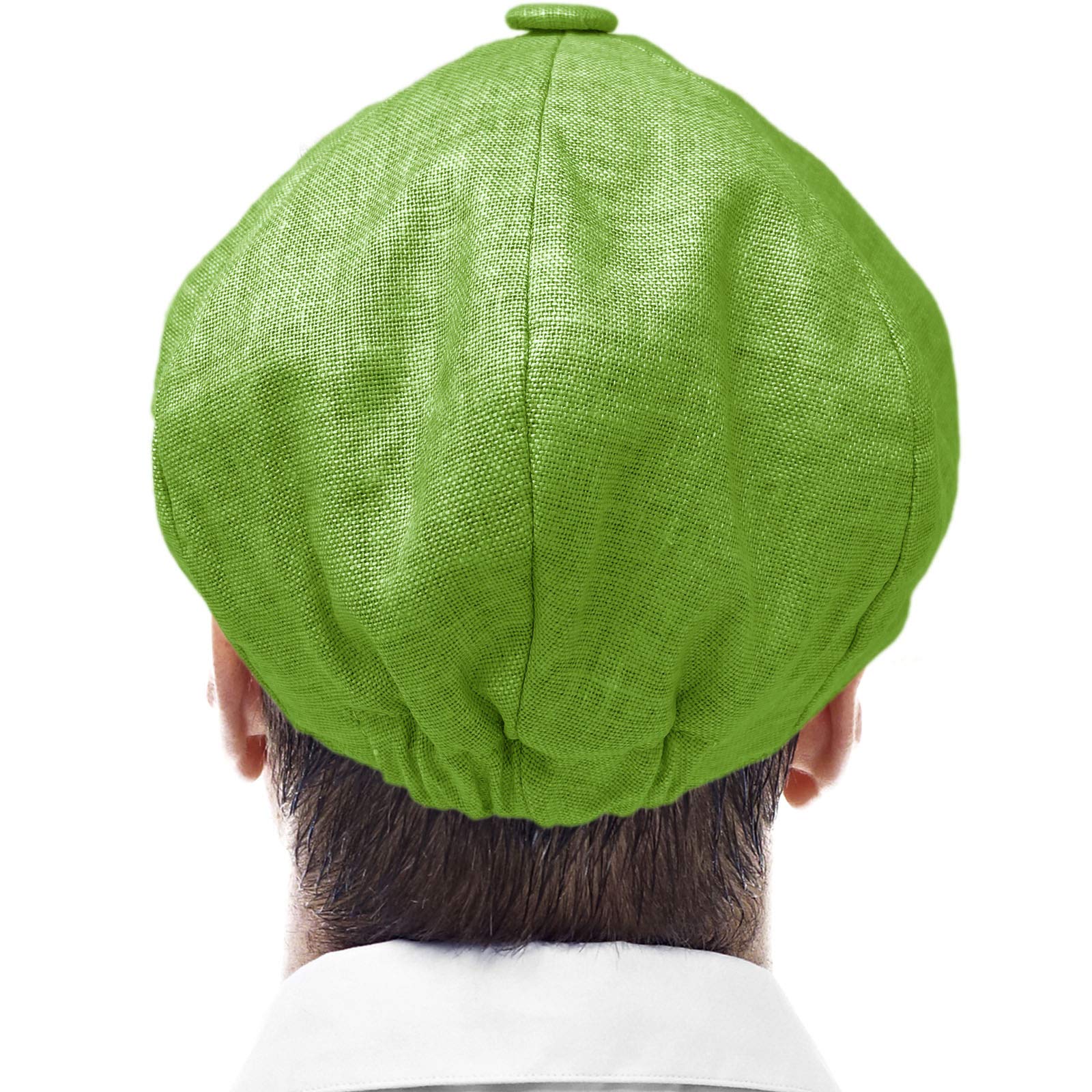 Men's 100% Linen Snap Front Newsboy Drivers Cabbie Gatsby Apple Cap Hat (L/XL, Olive)
