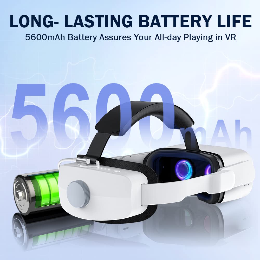 Vimetapro Battery Head Strap 5600mAh Compatible with Quest 2, Lightweight Adjustable Elite Strap Replacement for Enhanced Comfort and Playtime, VR Accessories for Meta Quest 2