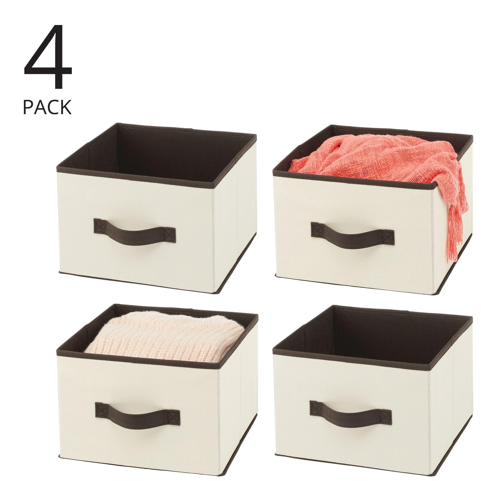 mDesign Fabric Bin for Cube Organizer - Foldable Storage Cube - Collapsible Closet Storage Organizer - Folding Storage Bin for Clothes and More - Lido Collection - 4 Pack - Natural/Cobalt Blue Stripe
