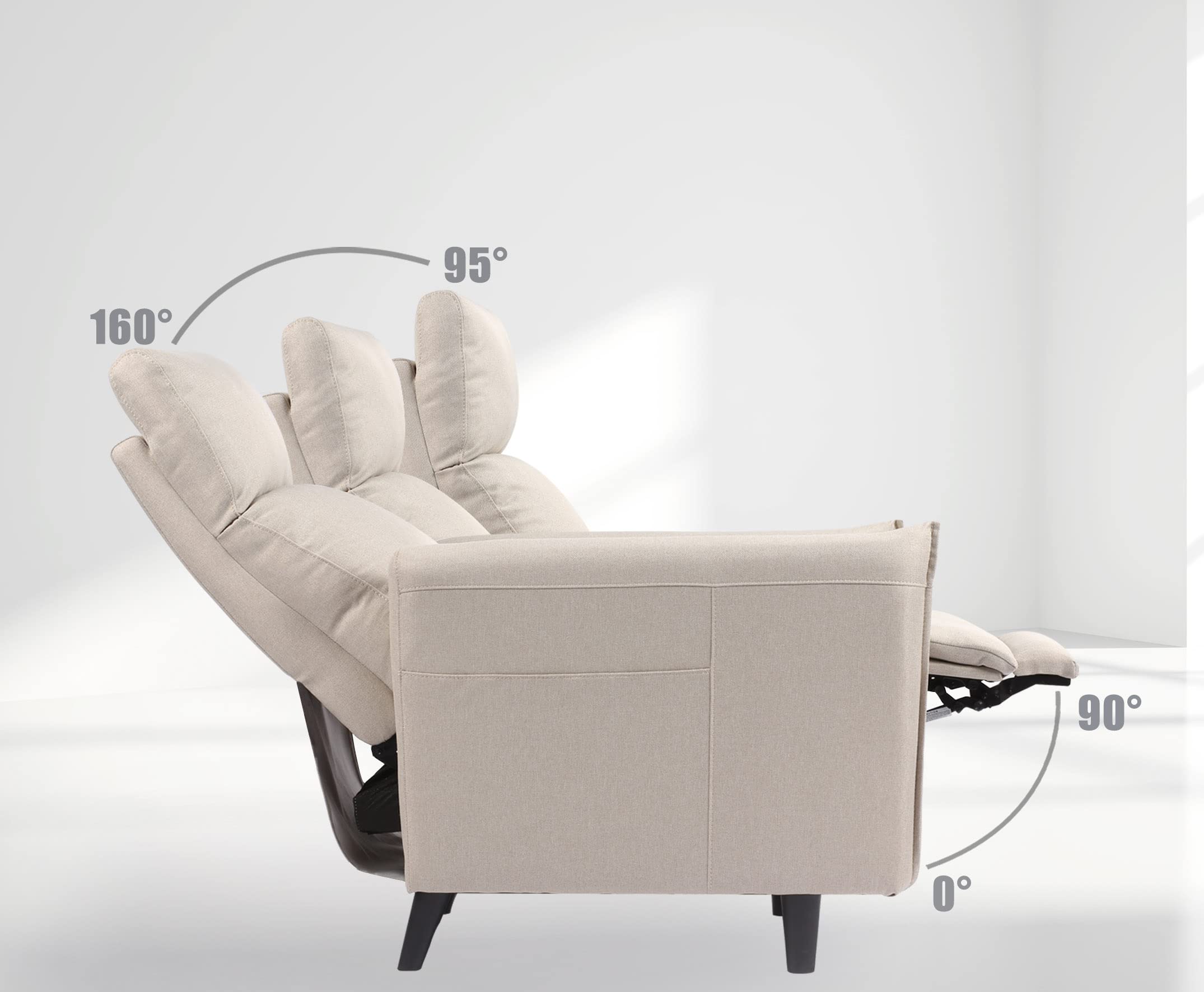 olimix Push Back Recliner Chair Fabric Reclining Chair Padded Seat Backrest, Small Recliner for Small Spaces Single Sofa Home Theater Chairs, Living Room Recliner Sofa 19.7” Seat Width (Beige)