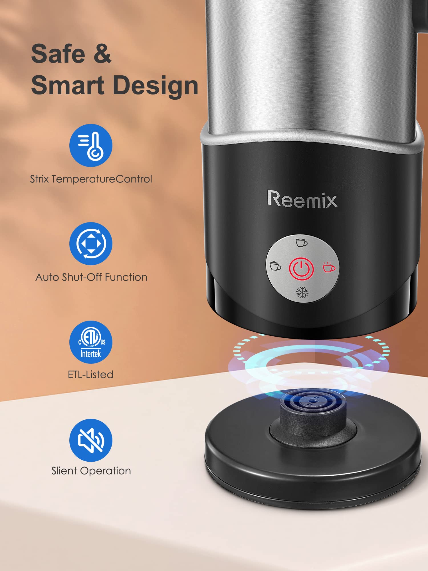 Milk Frother, Reemix 11.8oz Electric Milk Steamer Soft Foam Maker With Large Open,4 IN 1 Multifunction for Hot & Cold Froth, Automatic off & Easy Cleaning,Silent Operation (Silver)