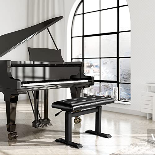 VINGLI Adjustable Piano Bench, Black, Foam, Metal, Faux Leather, 27.9"W x 11.8"D x 17.7"H