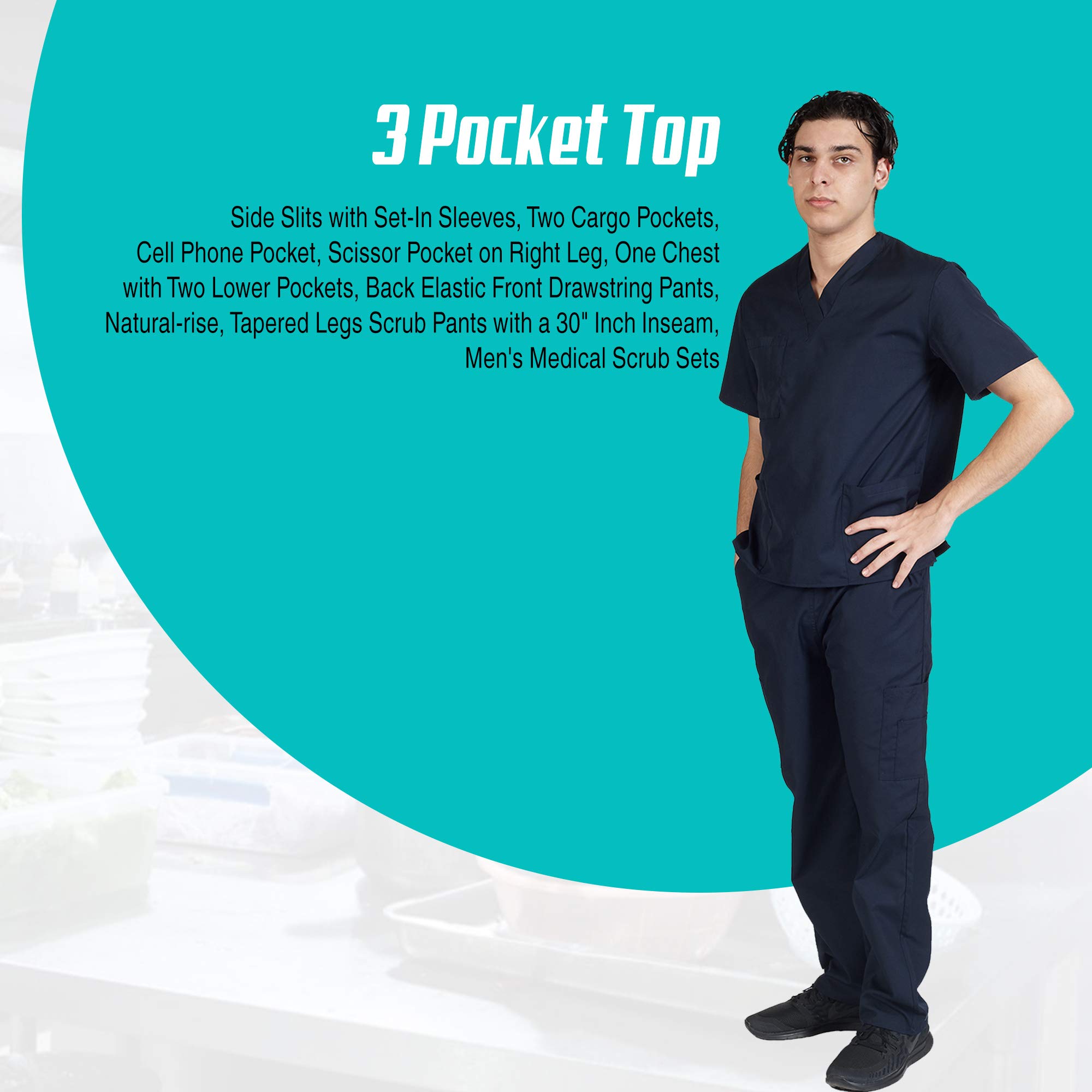 M&M SCRUBS Men Scrub Set Medical Scrub Top and Pants M Black