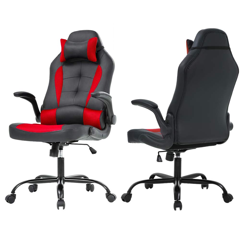 Meet perfect Gaming Chair Ergonomic Office Chair Desk Chair Leather Computer Chair Lumbar Support and Head Pillow Modern Executive Chair Adjustable Rolling Swivel Task Chair Home Office Chair, Red