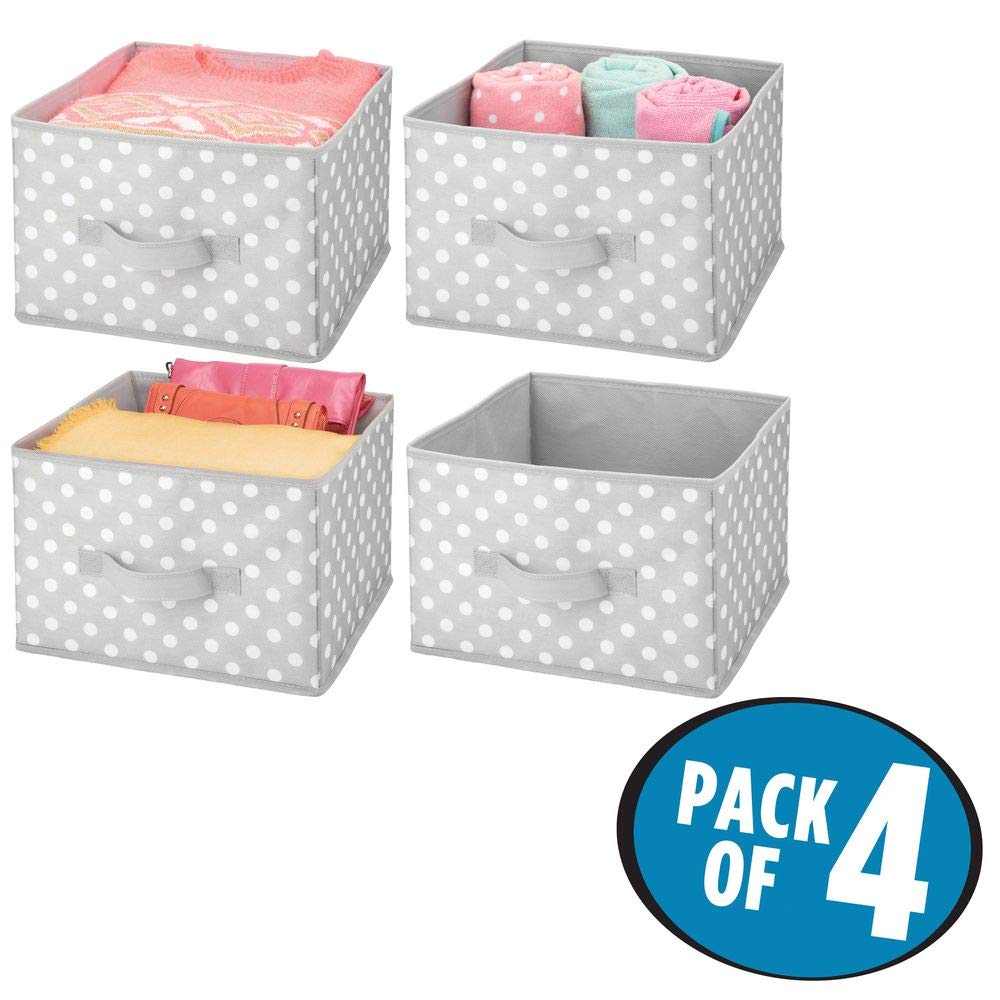 mDesign Medium Soft Fabric Nursery/Playroom Closet Storage Organizer Bin Box with Front Handle for Cube Furniture Shelving Units - Holds Toys, Clothes, Diapers, Bibs, 4 Pack, Pink/White Polka Dot
