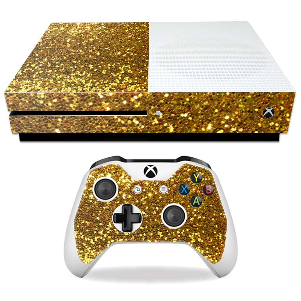 MightySkins Skin Compatible with Microsoft Xbox One S wrap Cover Sticker Skins Gold Glitter