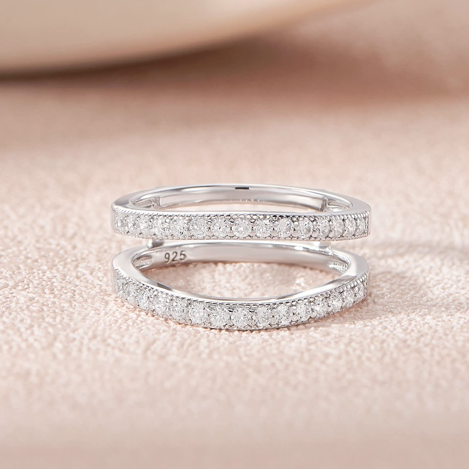 SHELOVES Womens Wedding Band Ring Enhancers Round White AAAAA CZ 925 Sterling Silver Guard Rings Sz 6.5