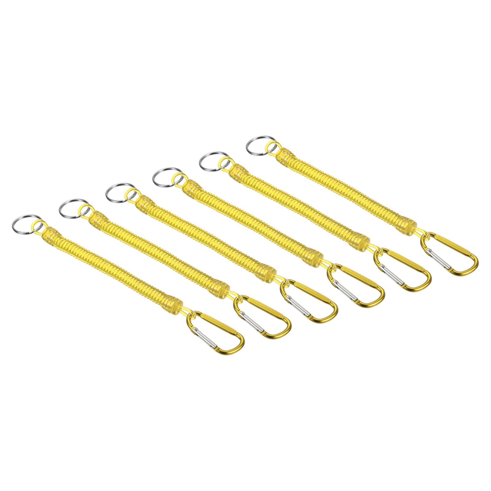 PATIKIL 3.3ft Spring Fishing Lanyard, 6 Pack Spiral Coil Keychain Stretch Cord Retractable with Metal Clip and Keyring for Keys Pliers Scissors, Yellow