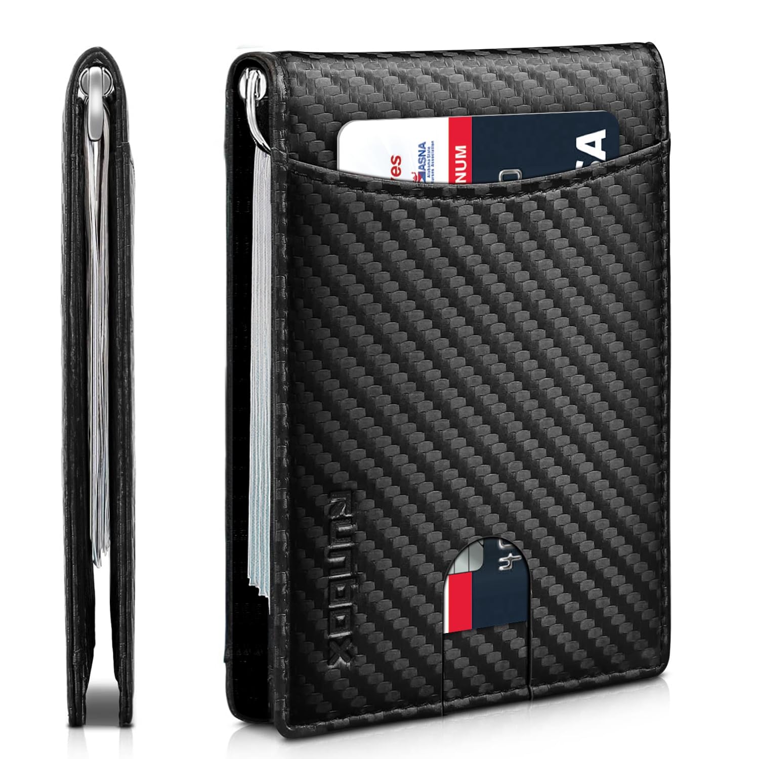RUNBOX Slim Wallets for Men with RFID Blocking & Minimalist Mens Front Pocket Wallet Leather Black&inner Orange