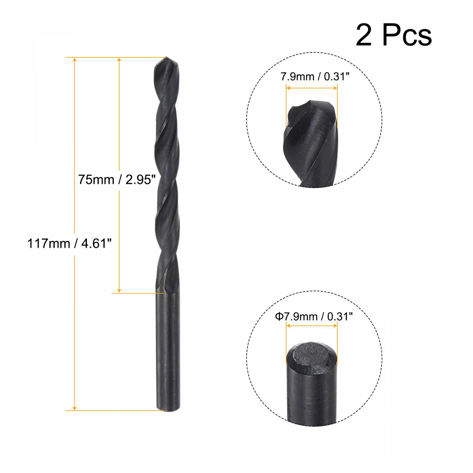 uxcell 6542 High Speed Steel Straight Shank Twist Jobber Drill Bit, Fully Ground Black Oxide Drill Bits 7.9mm Drill Diameter 117mm Total Length 2 Pcs