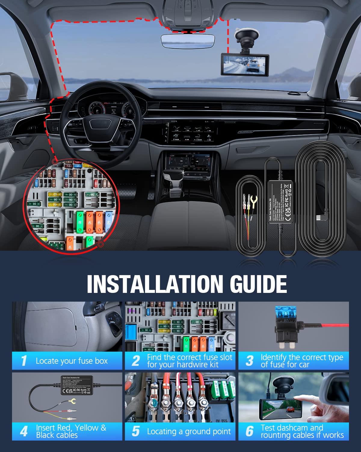 OMBAR 2K Dash Cam + OMBAR Dash Cam Hardwire Kit