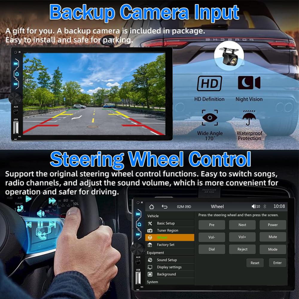 Leadfan Double Din Car Stereo with Apple Carplay and Android Auto,7 Inch Full HD Touchscreen Car Radio Bluetooth, Car Stereo with Backup Camera,Support Mirror Link,Steering Wheel,USB/AUX/Subwoofer
