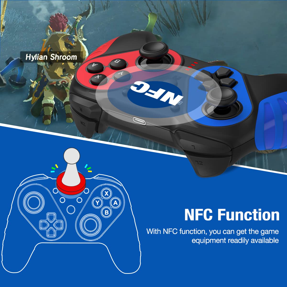 RetroJoyOX Switch Wireless Controller w/NFC, for Nintendo Alternative Controllers, With Adjustable Turbo,Dual Motor Pro