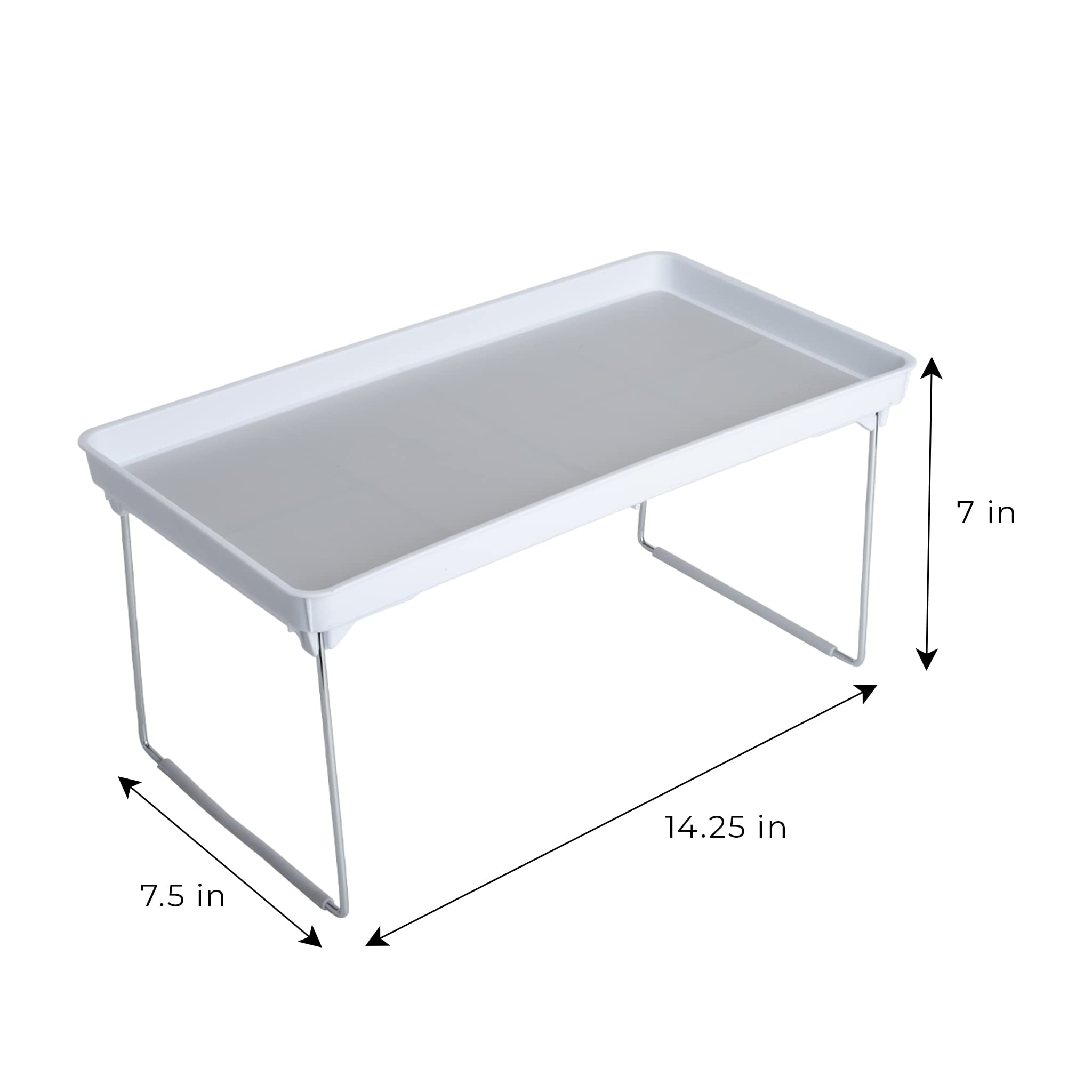 Smart Design Stackable Cabinet Shelf - Non-Slip Lining and Feet - BPA Free - Cupboard, Counter, Pantry, Storage, Kitchen Organizer - White with Gray