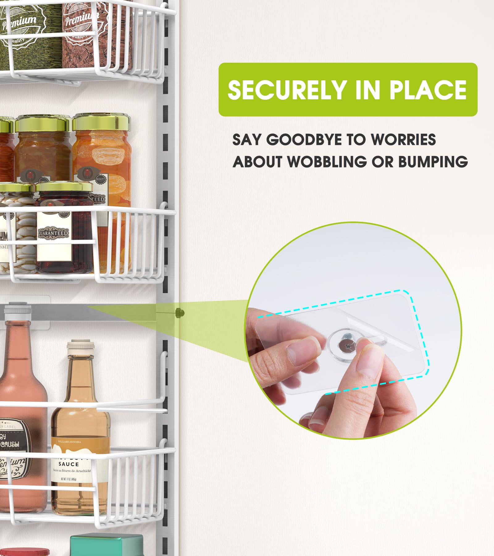 Mefirt Over The Door Pantry Organizer, Wall Mount Spice Rack, Pantry Hanging Storage and Organization, 6 Adjustable Baskets Heavy-Duty Metal for Home & Kitchen, Back of Door Seasoning Rack - White