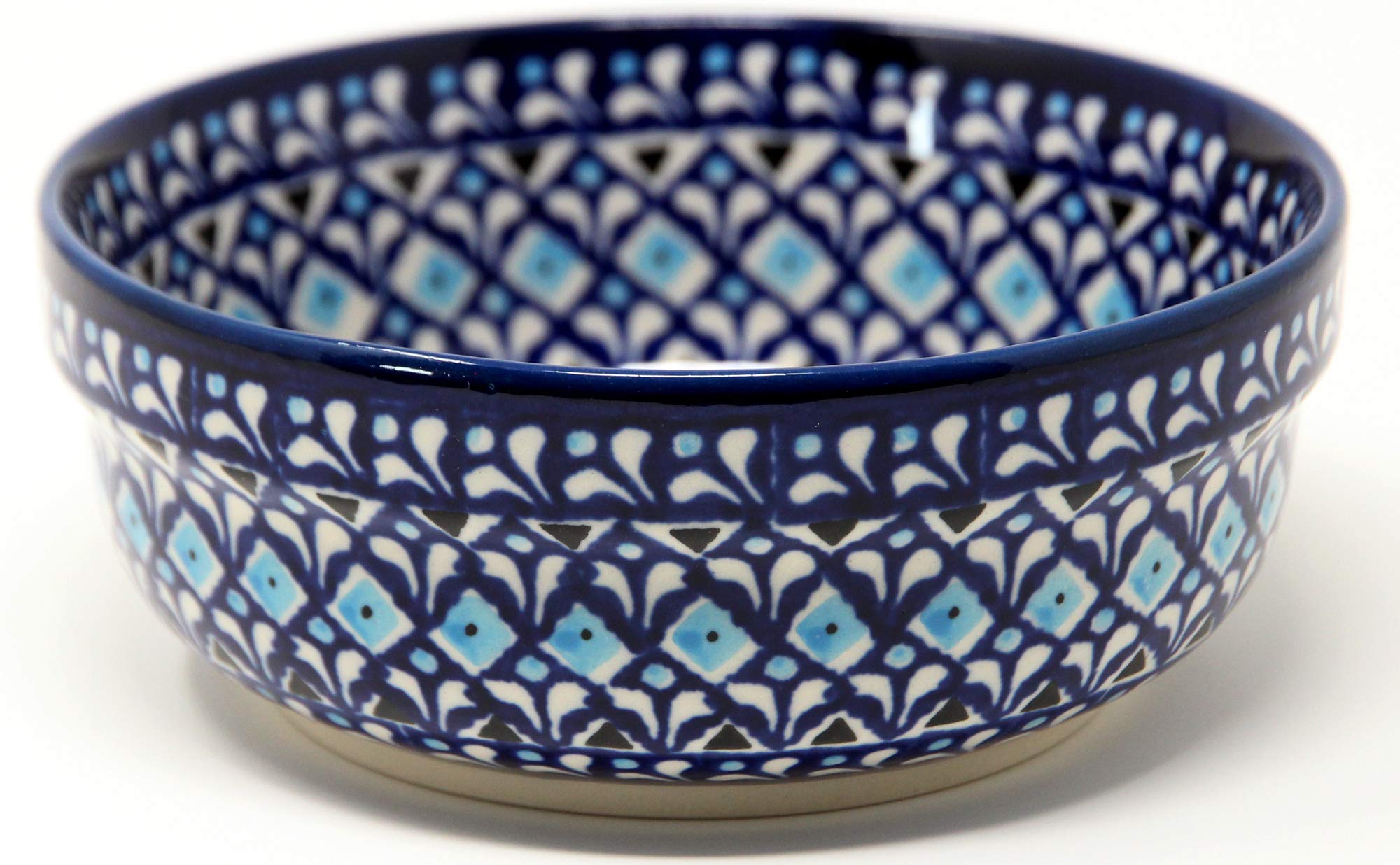 Polish Pottery Bowl 6 Inch From Zaklady Ceramiczne Boleslawiec Blue Diamond Dream Pattern, Height: 2.5" Diameter: 6" Capacity: 24 Oz.